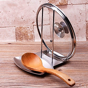 Lid and Spoon Rest Shelf,Pan Lid Holder Pot Cover Lid Rack Stand Organizer,304 Stainless Steel Pan Progressive Lid Organizer Storage Soup Cooking Spoon Rests Utensils Kitchen Decor Tool (SILVER)