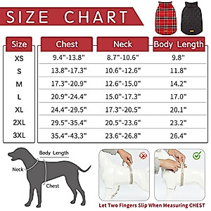 Kuoser Warm Dog Coat, Reversible Dog Jacket Waterproof Dog Winter Coat British Style Plaid Dog Clothes Pet Dog Cold Weather Coats Cozy Snow Jacket Vest for Small Medium Large Dogs Bright Red XS