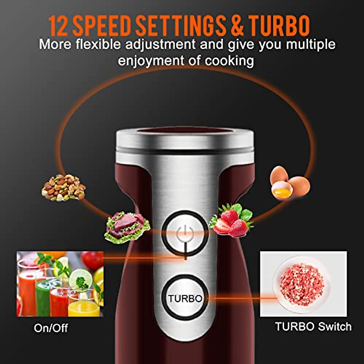 MegaWise Pro Titanium Reinforced 3-in-1 Immersion Hand Blender, Powerful 1000W with 80% Sharper Blades, 12-Speed Corded Blender, IncludingWhisk and Milk Frother (3-in 1 Red)