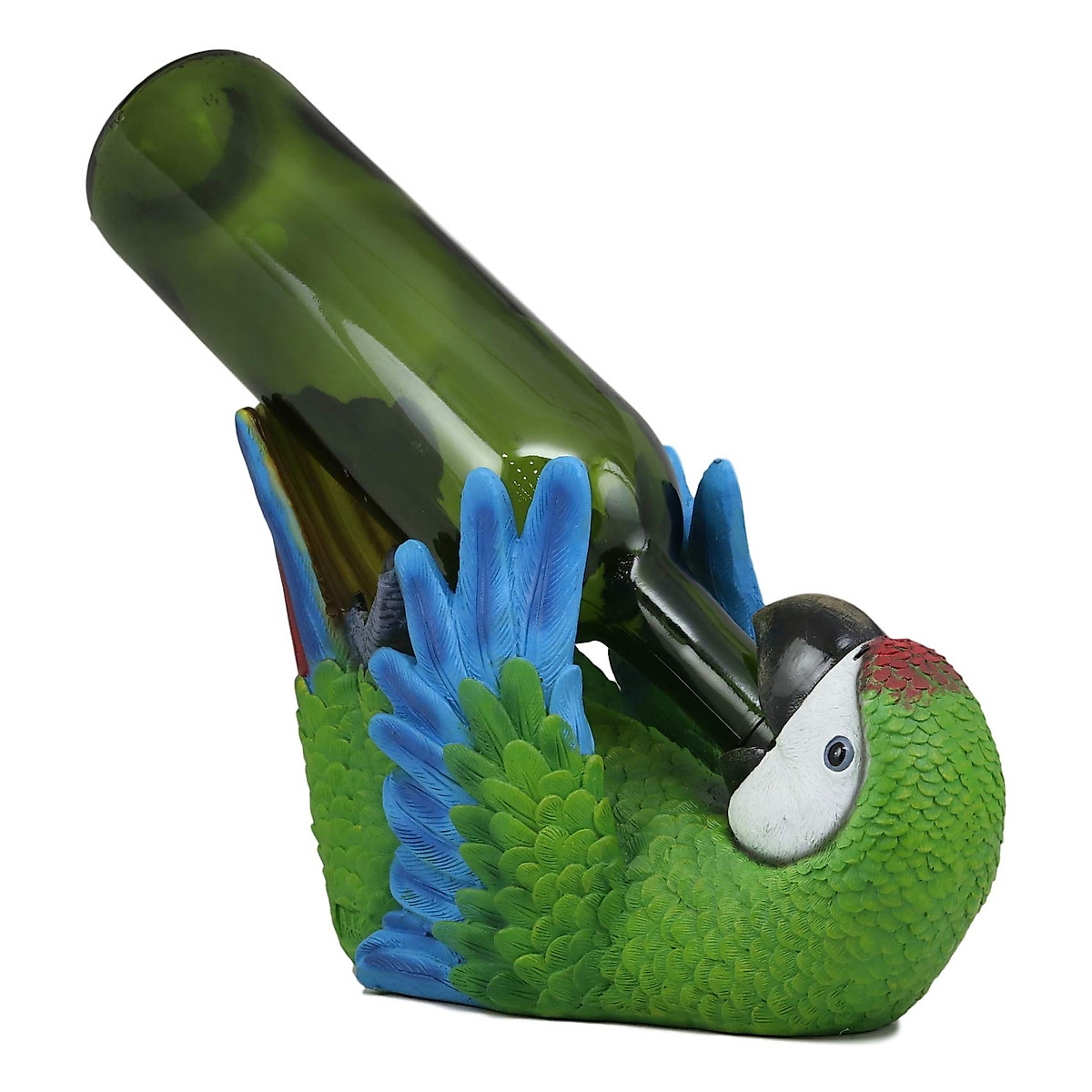Ebros Gift Tropical Rio Rainforest Scarlet Macaw Parrot Wine Bottle Holder Caddy Figurine 10.25" Long Kitchen Dining Party Hosting Decor Statue of South American Evergreen Forest Birds (Green Macaw)