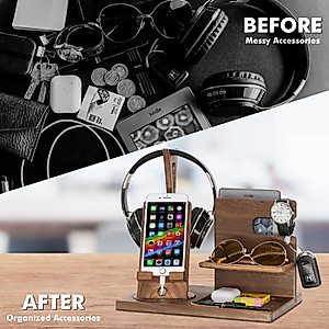 Gladsico Handmade Desk Organizer with Headphone Stand, Rotating Phone Stand, Accessories Organizer - Gift Ideas for Men, Women on Birthday, Anniversary, Fathers Day, Mother Day, Christmas