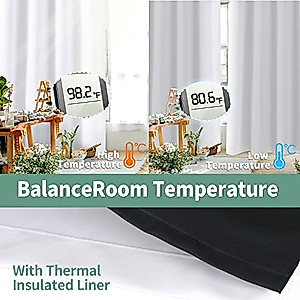 QUEMAS 100% Blackout Curtains for Bedroom 63 inch Length 2 Panels, Full Light Blocking Drapes with Black Liner, Thermal Insulated Grommet Window Curtains for Living Room, Each 42 x 63 Inch, Pure White