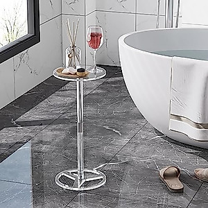 invisibiliter Small Acrylic Drink Table, Clear Side Table for Small Space, 10 Inches Round Modern End Table for Living Room, Bedroom, Balcony, Bathroom, and Home Office