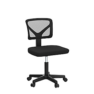 Armless Mesh Office Chair, Ergonomic Computer Desk Chair, No Armrest Small Mid Back Executive Task Chair with Lumbar Support and Swivel Rolling for Small Spaces, Black