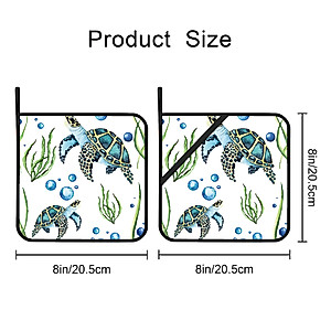 Sea Turtles and Seaweed and Bubbles Pot Holders Set of 2 Kitchen Heat Resistant Potholder for Microwave Cooking Baking Oven End Dishes and BBQ