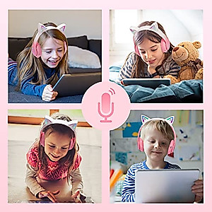 TOKANI Cat Ear Headphones, Kids Bluetooth Headphone with Microphone,Foldable Comfortable and Adjustable Wireless/Wire Over Ear Headset for Girls Teenagers and Adults(Pink)