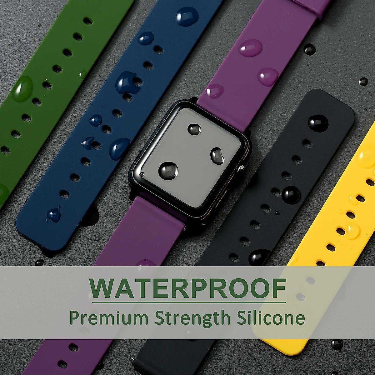 WOCCI 22mm Silicone Watch Band, Quick Release Rubber Replacement Strap with Black Stainless Steel Buckle (Black)