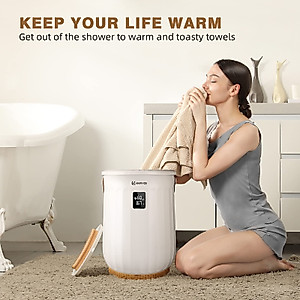 Keenray Adjustable Temperature Towel Warmer with Timer, Safety Lock, and Display - For Bathroom, Hot Tub, Spa, White, CL27