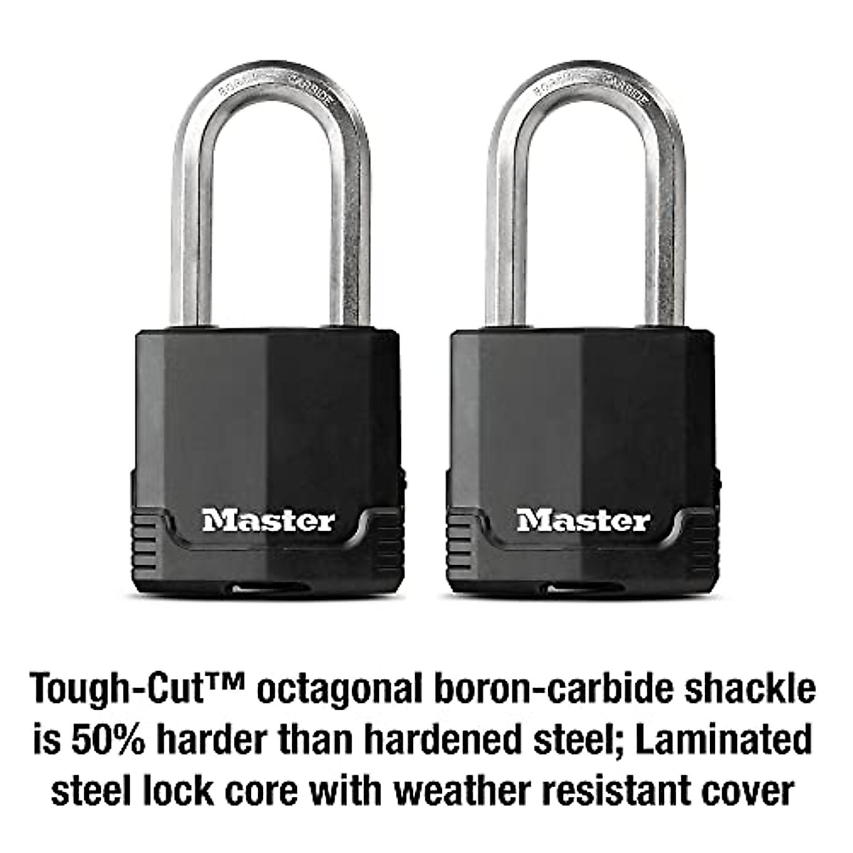Master Lock M515XTLH Magnum Heavy Duty Padlock with Key, 2 Pack Keyed-Alike, Black