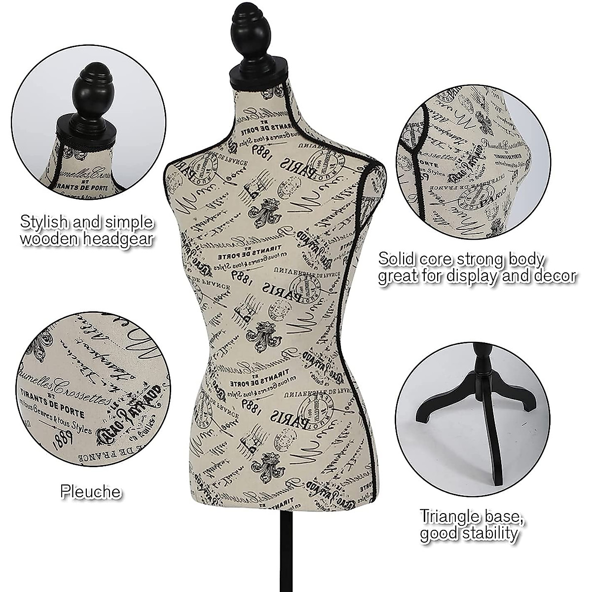 Mannequin Dress Form Mannequin Torso 60-67 Inch Height Adjustable Clothing Forms Easy to Move for Clothing Dress Jewelry Display with Tripod Wooden Base (CM, 60-67 Inches)