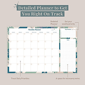 Rileys & Co Monthly Planner Desk Pad, Undated Planner Calendar with 52 Tearaway Sheets, Wide To Do Planner Notepad with Top Priorities and Notes, 16.5 x 11.4 Inches (Floral)