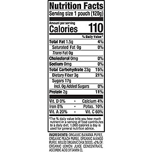 HAPPYTOT Organics Super Foods, Bananas Peaches & Mangos + Super Chia, 4.22 Ounce Pouch (Pack of 16) packaging may vary