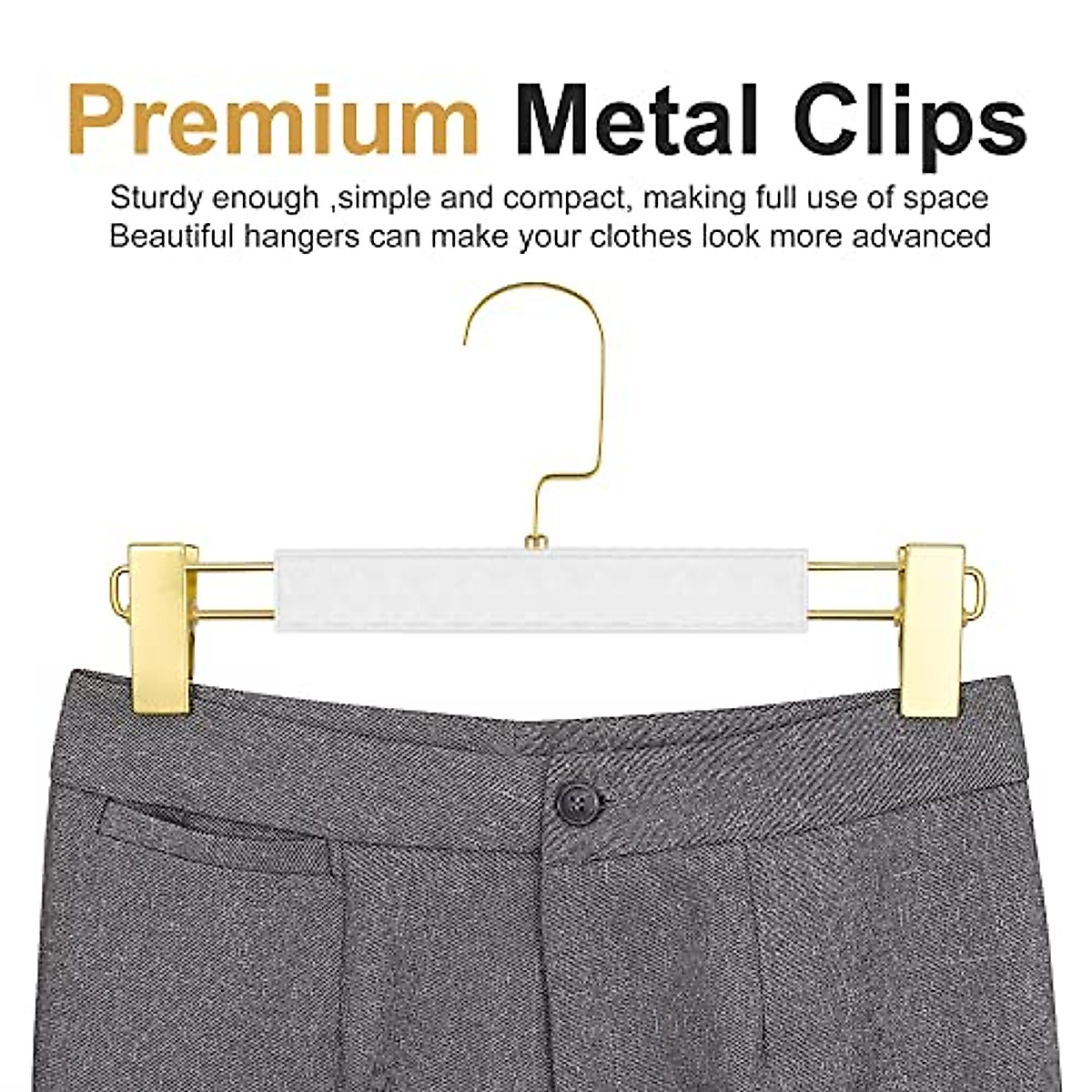 16 Pack Gold Pants Hangers,Plastic Skirt Hangers with Gold Clips,Premium Pants Hangers for Clothes Coat 360° Swivel Hook(Gold-16 Pack)