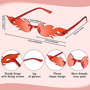 EBOOT 12 Pcs Halloween Party Decor Fire Flame Glasses Fire Shape Sunglasses Rimless Glasses Eyewear for Women Men (Pink and Red Series)