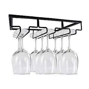 Wine Glass Rack, Under Cabinet Stemware Rack Wine Glass Holder, 3 Rows Black Metal Wine Glass Storage Hanger Under Shelf for Cabinet Kitchen Bar