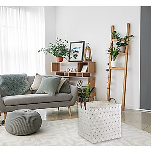 HIYAGON 3 Pack Square Storage Bins,Storage baskets,Canvas Fabric Storage Boxes,Foldable Nursery Basket for Clothes,Books,Shelves Baskets,Gift Baskets,Cow Print Room Decor (3 Pack Grey Line)