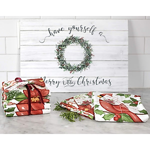 Ritz Dual Print Kitchen Towels, Watercolor Christmas Set, Great Christmas Gift, 100% Cotton, Highly Absorbent, Machine Washable, 4 Pack