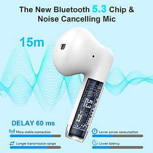 Wireless Earbuds, Bluetooth 5.3 Headphones in Ear with Noise Cancelling Mic, Earbuds Stereo Bass, IP7 Waterproof Sports Earphones, 32H Playtime USB C Charging Buds White for Android iOS