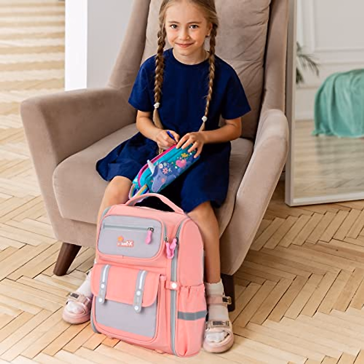 Fsoezso School Backpacks 16 * 12 * 5 in for girl, Cute Book Bag with Compartments for Teen girl Kid Students Elementary Middle School, Kids' School Bag, pink