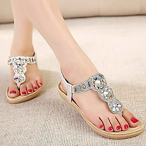 LifePalaza Women's Wedding Sandals Crystal with Rhinestone Beaded Bohemian Dress Flip-flop Gladiator Shoes Plus-size