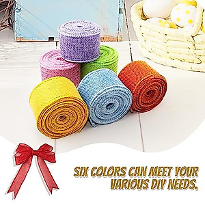 Mlurcu Burlap Ribbon Wired Ribbon 1-1/2 Inch Wide Burlap Wired Ribbon 6 Rolls 30 Yards Solid Fabric Metal Wire Edge Ribbon for Crafts Gift Wrapping Wreaths Bows Making Easter Christmas Decorations