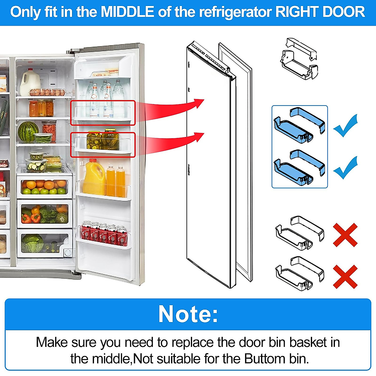 [2 PACK] Upgraded DA97-08348A Refrigerator Door Shelf Bin Replacement for Samsung Refrigerator Parts RS265TDRS RS25H5111BC RS25H5111SR Door Shelf,DA63-05215A for Samsung Fridge Middle Door Shelves
