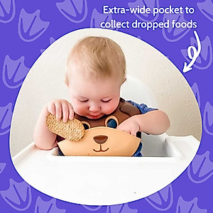 Silly Goose Silicone Animal Baby Bibs for Babies and Toddlers, Waterproof, Adjustable, Soft, Extra Wide Food Catcher Pocket (Baby Bear)