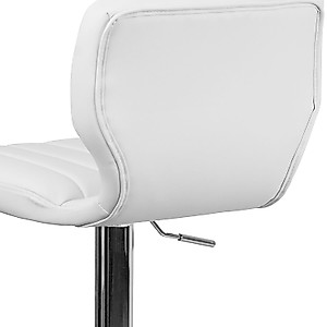 Flash Furniture Jeremy Contemporary White Vinyl Adjustable Height Barstool with Vertical Stitch Back and Chrome Base