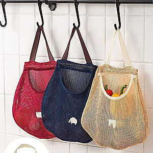 Mcles 3 Pack Portable Reusable Grocery Bags, Fruit Vegetable Bag, Washable Cotton Mesh String Organic Organizer Shopping Handbag, Long Handle Net Tote, Grocery Breathable Bag for Home Kitchen