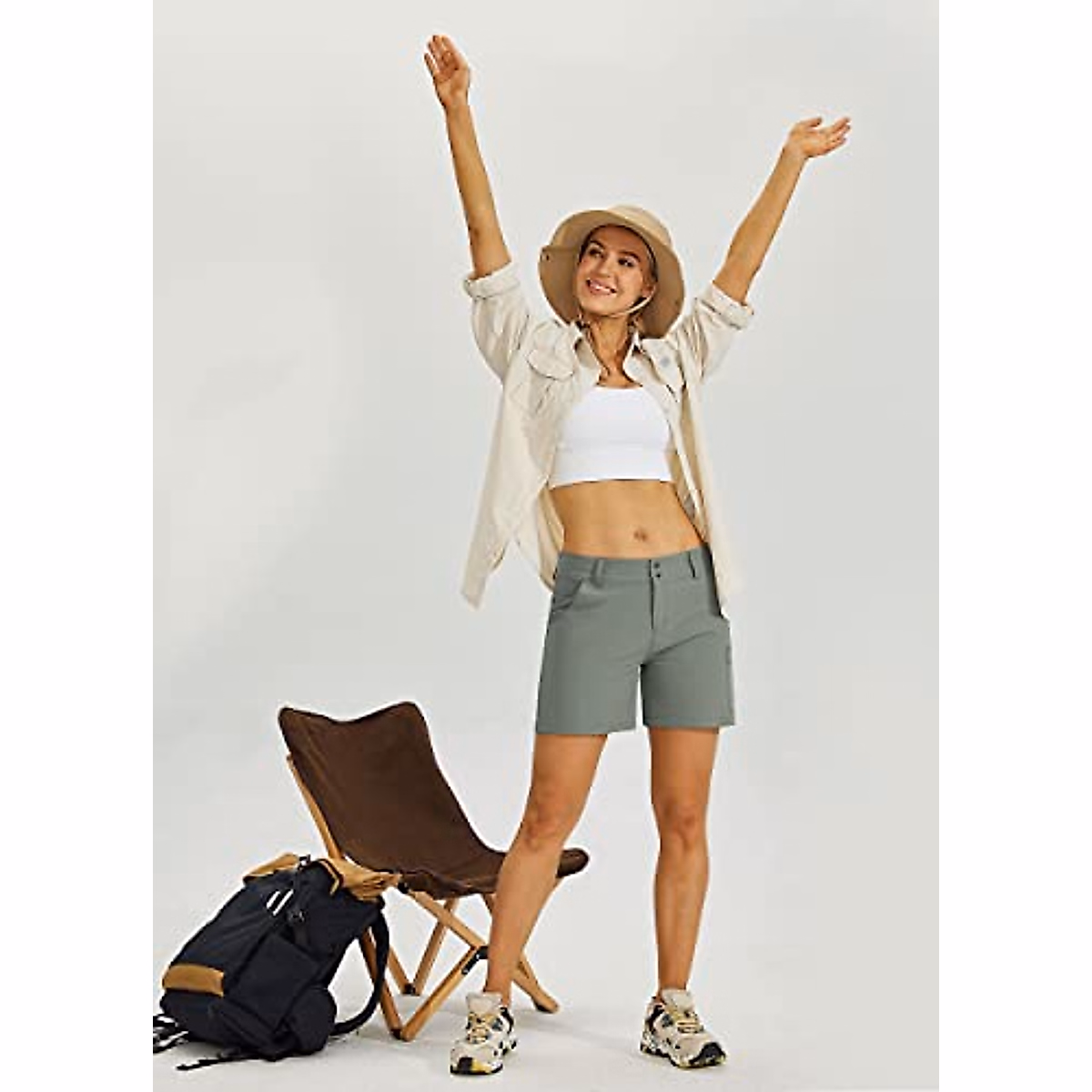 Willit Women's Golf Shorts Hiking Cargo Shorts Quick Dry Athletic Casual Summer Shorts with Pockets 5" Sage Green 6