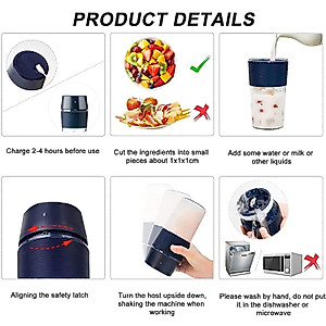 MXJCC Portable Blender, Personal Blender with Rechargeable USB, Blender Cup BPA Free, Small Blender Protein Shake for home and outdoor. (Color : White)