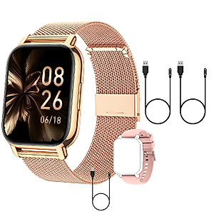 Popglory Smart Watch for Women & Men, 1.85'' Call Receive/Dial Smartwatch, Fitness Tracker with Blood Pressure/SpO2/Heart Rate Monitor, Fitness Watch with 2 Straps 3 Cables for iOS & Android Phones