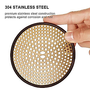 304 Stainless Steel Hair Catcher Shower Drain Cover with Silicone, Shower Stall Drain Strainer, Bathtub Hair Stopper, Bathroom Hair Trap Floor Drain Protector, Brushed Gold Brass 4.33 Inch Round Flat