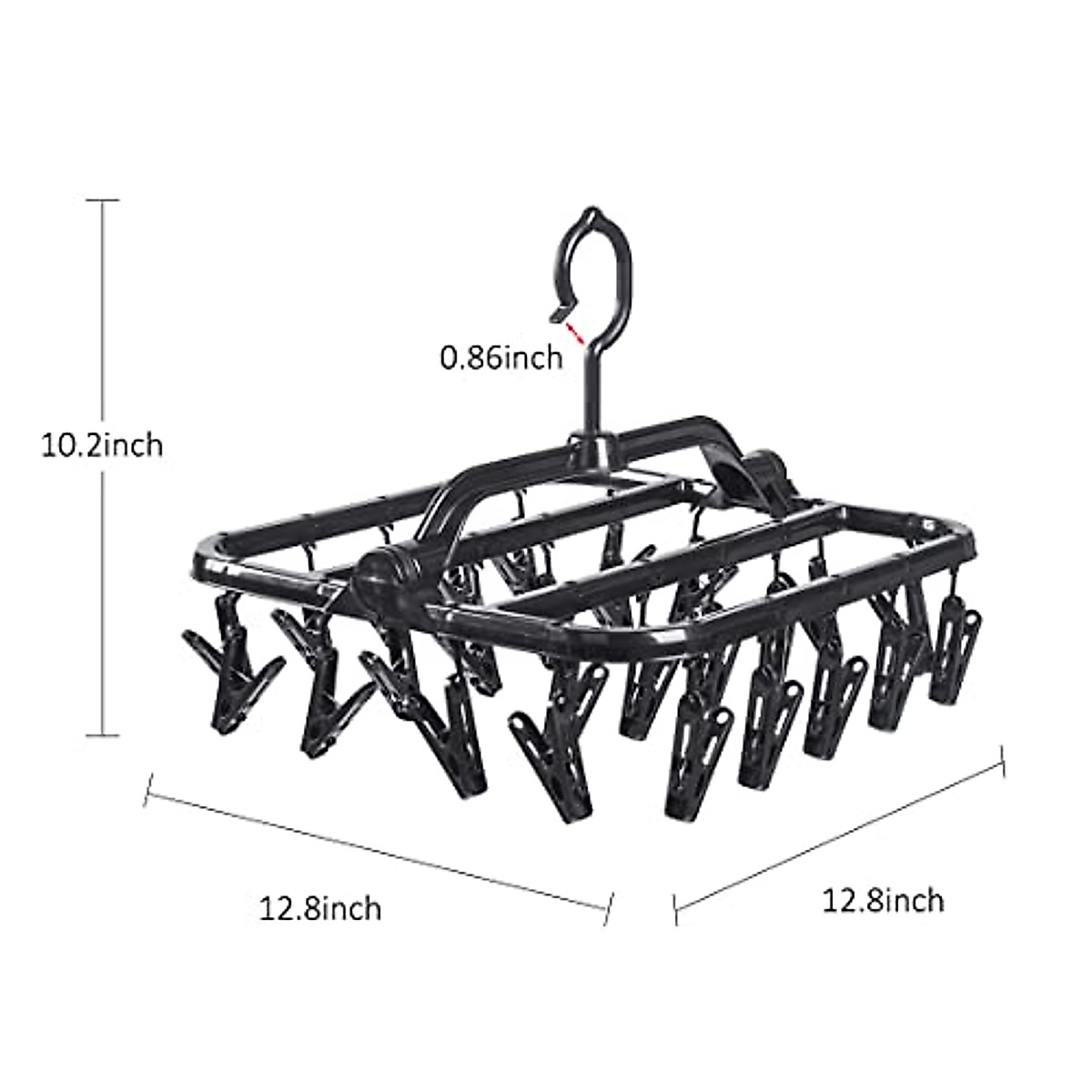 Annaklin Foldable Clip Hangers with 26 Drying Clips, Underwear Hanger with Clips, Plastic Laundry Clip and Drip Drying Hanger for Socks, Bras, Lingerie, Clothes, Sturdy, Black