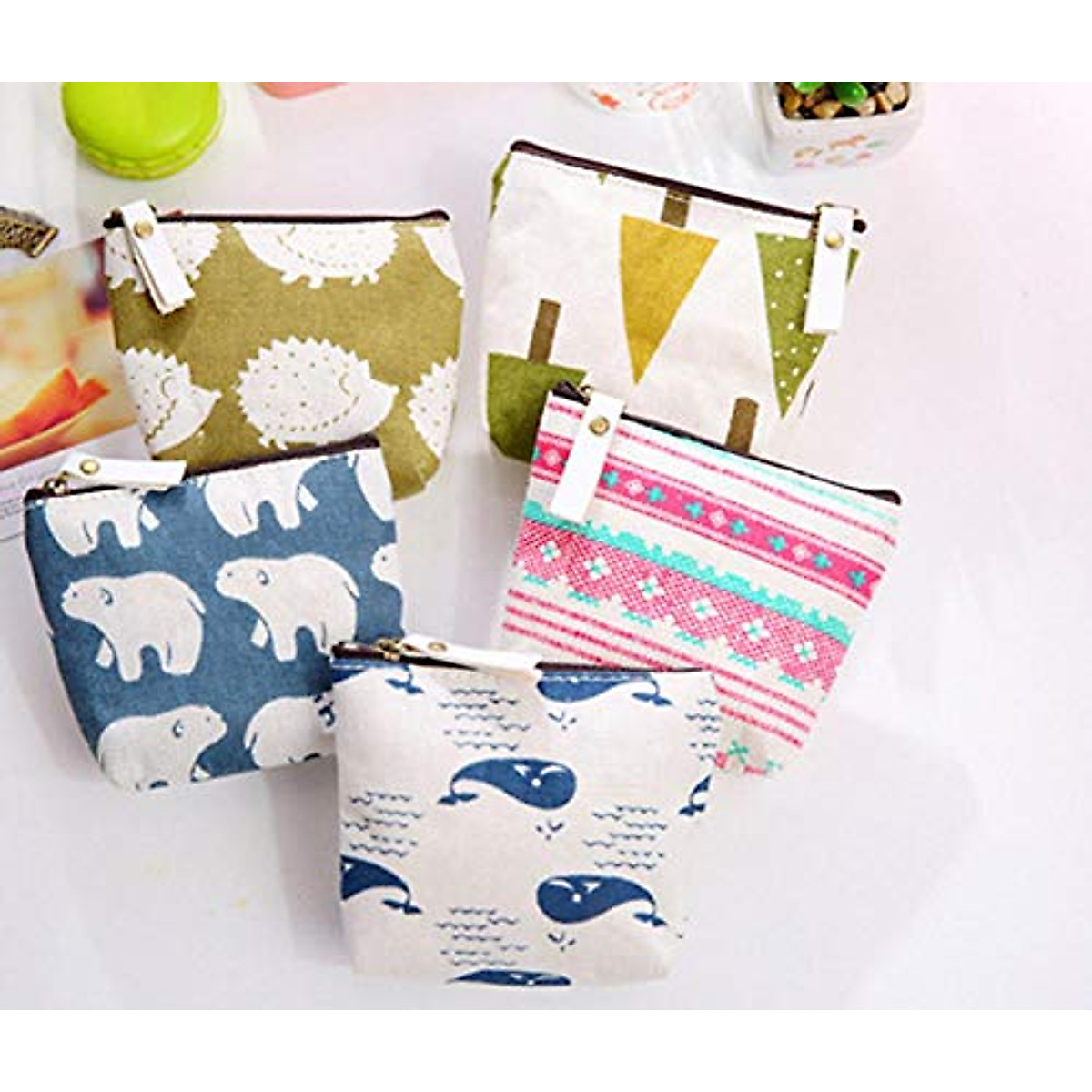 Bonwete 5 PCS Pencil Bag Pen Case Flower Floral Canvas Pencil Pen Case Multi-functional Cosmetic Makeup Bag Set Coin Purse