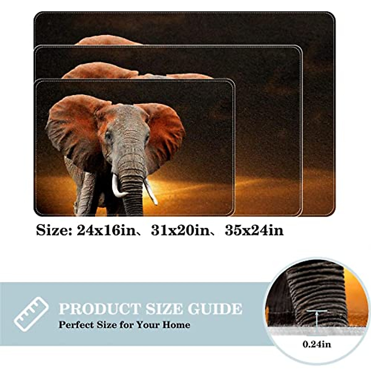 Kenya Old Large Elephant Sunset, Indoor Door Mat Durable Front Door Mats Entryway Rug Non-Slip Absorbent Area Rugs Resist Dirt Rugs for Room Decor, 24"x16"