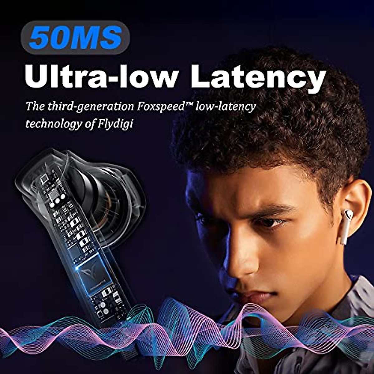 FLYDIGI Cyberfox X1 True Wireless 50ms Ultra-Low Latency Gaming Earbuds, 13.4mm Large Drivers-Active Noise Canceling, 30 Hours of Play Time, Gaming/Music/Sports Sweat-Proof Headphone (Grey)