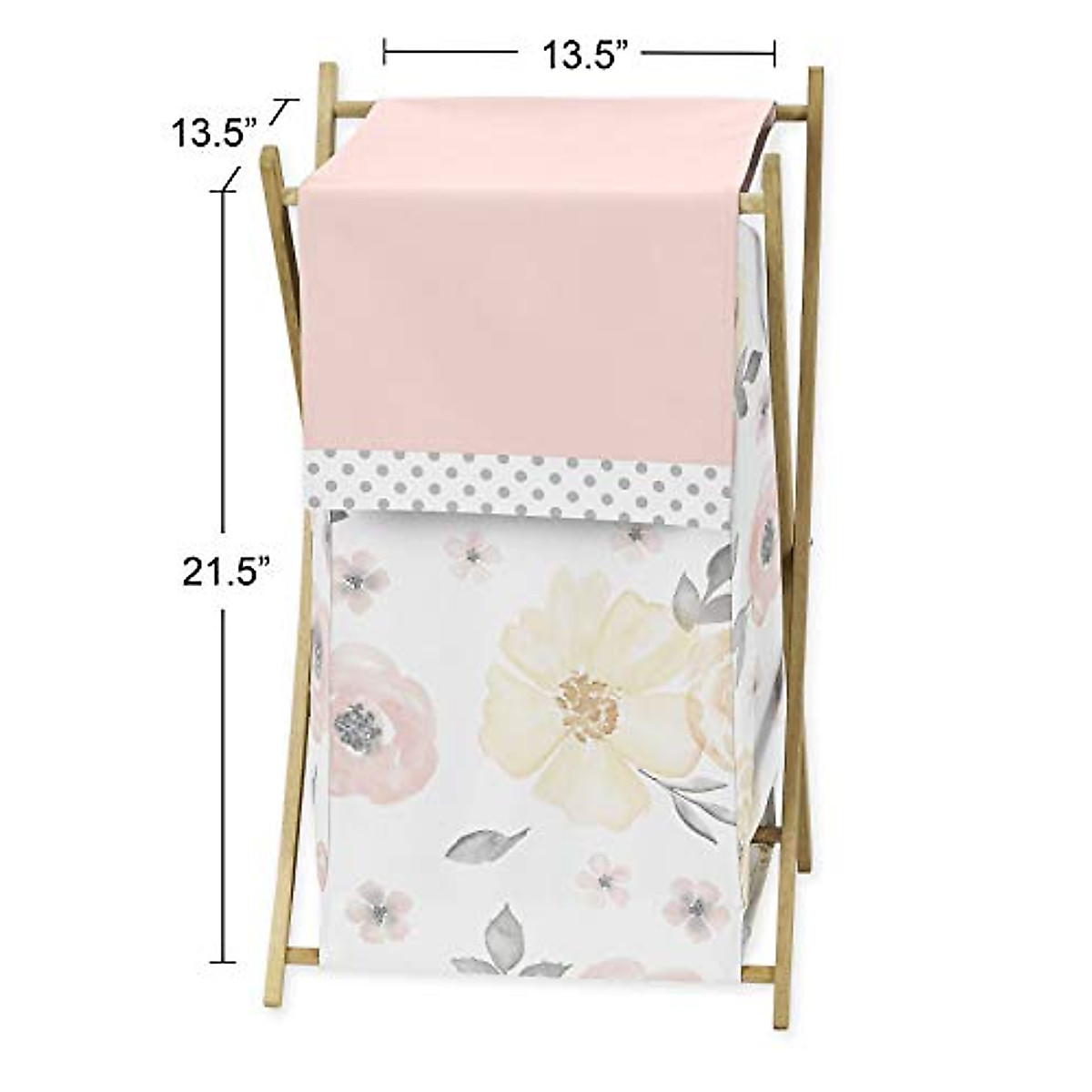 Sweet Jojo Designs Yellow and Pink Watercolor Floral Baby Kid Clothes Laundry Hamper - Blush Peach Orange Cream Grey and White Shabby Chic Rose Flower Farmhouse Polka Dot