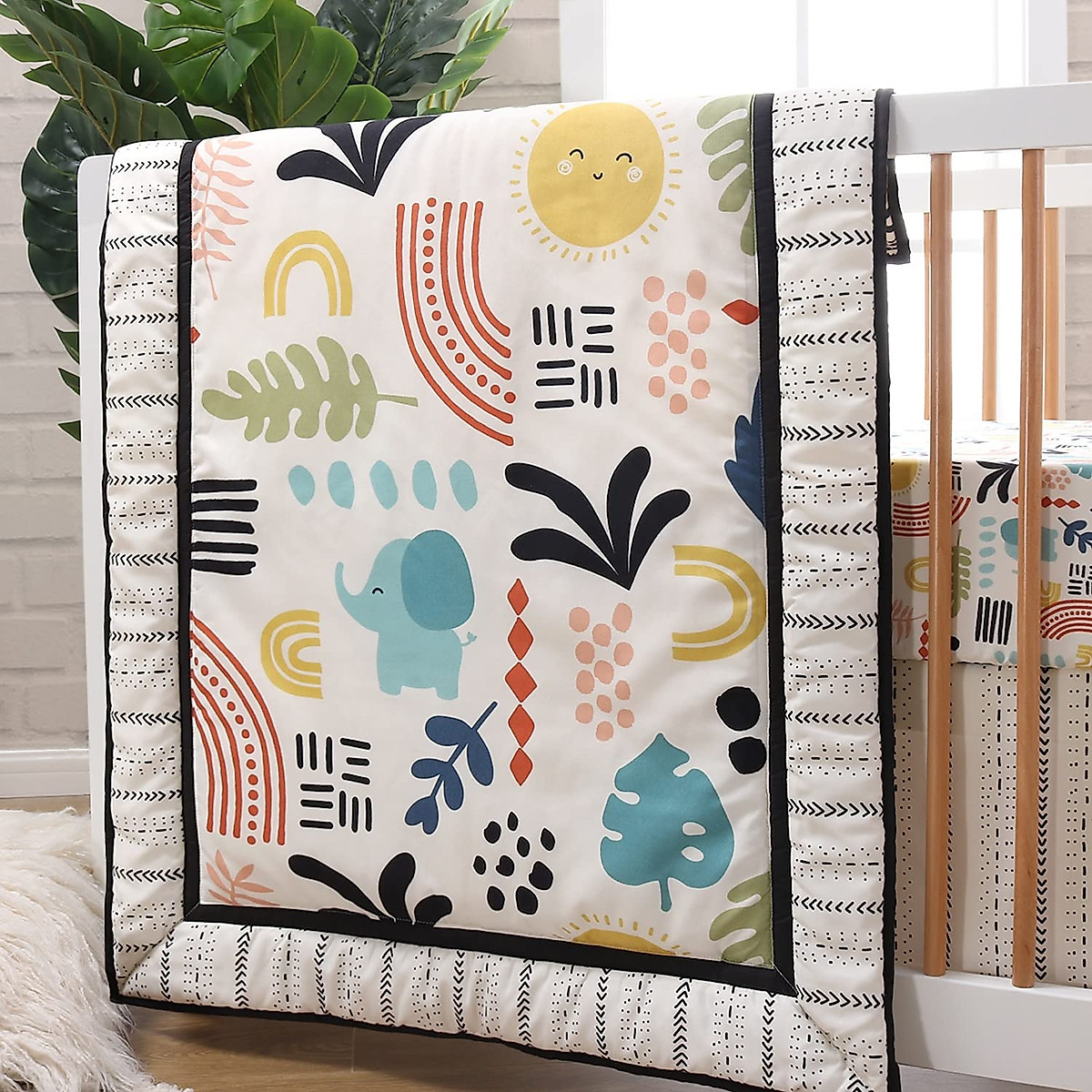 The Peanutshell Boho Crib Bedding Set for Baby Boys or Girls | 3 Piece Unisex Nursery Set | Crib Blanket, Fitted Crib Sheet, Crib Skirt