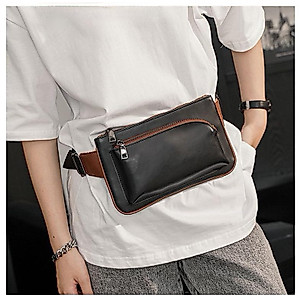 Bestsent Men's Leather Sling Bag,Chest Shoulder Backpack, Water waterproof Crossbody Bag (#03 Black&Brown)