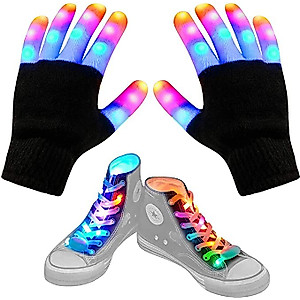 LED Gloves LED Lace Set, Glow Gloves Finger Lights, 3 Colors 6 Patterns Colorful Glitter Lighting Gloves ,Kids Toys Christmas Halloween Party Gifts, Gifts