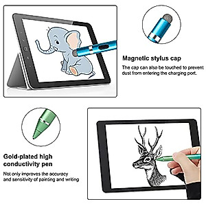 Stylus Pen for Touch Screens, Active Digital Pens Rechargeable 1.5mm Fine Tips Smart Pencil Compatible with iPad iPhone and Most Tablet with Glove by OOCLCURFUL (Blue+Light Green)