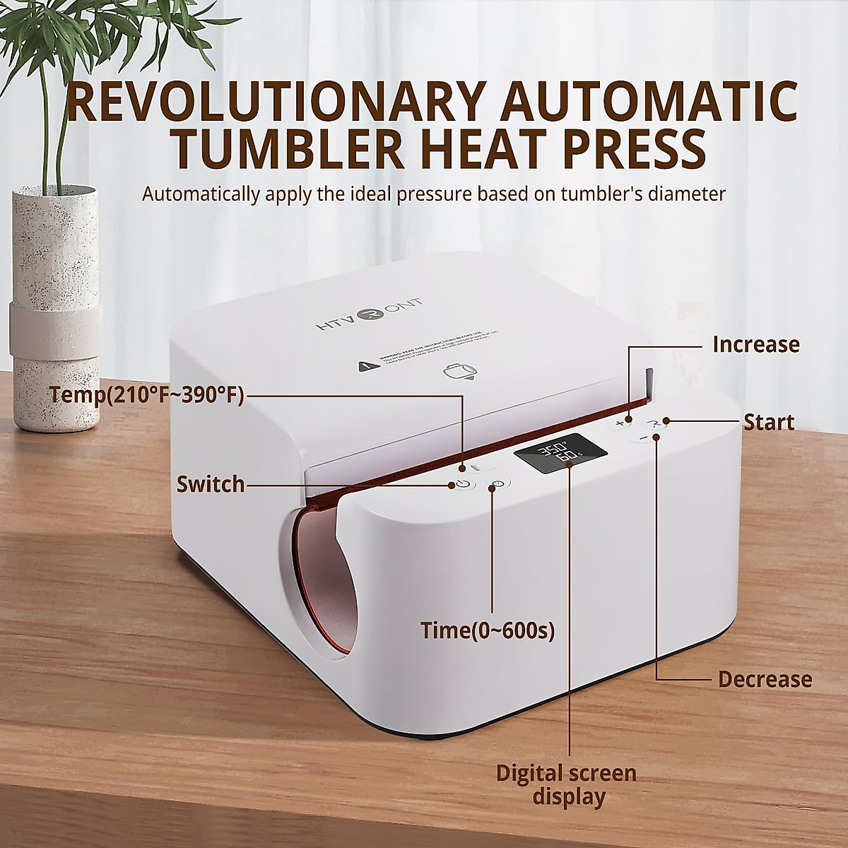 HTVRONT Auto Tumbler Heat Press Machine - Mug Heat Press Heat Up Fast & Even, Professional Tumbler Press High-Security for 2.95"-3.18" Sublimation Tumblers, Cups, Glasses and Mugs, White