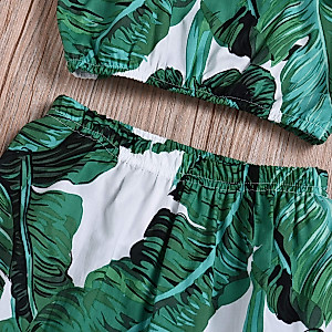 BOEBNOZCV Toddler Baby Girl Strap Banana Leaf Print Strappy Cold Shoulder Cropped Top + Long Skirts Outfits Clothes Set (Banana Leaf, 7T)