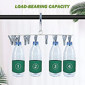 Clothes Drying Hanger with 12 Clips, 2 Pack Small Folding Portable Hanging Drying Rack,Drip Foldable Hanging Rack, 360° Rotatable Hook for Drying Towels Bras Baby Clothes Gloves Plastic