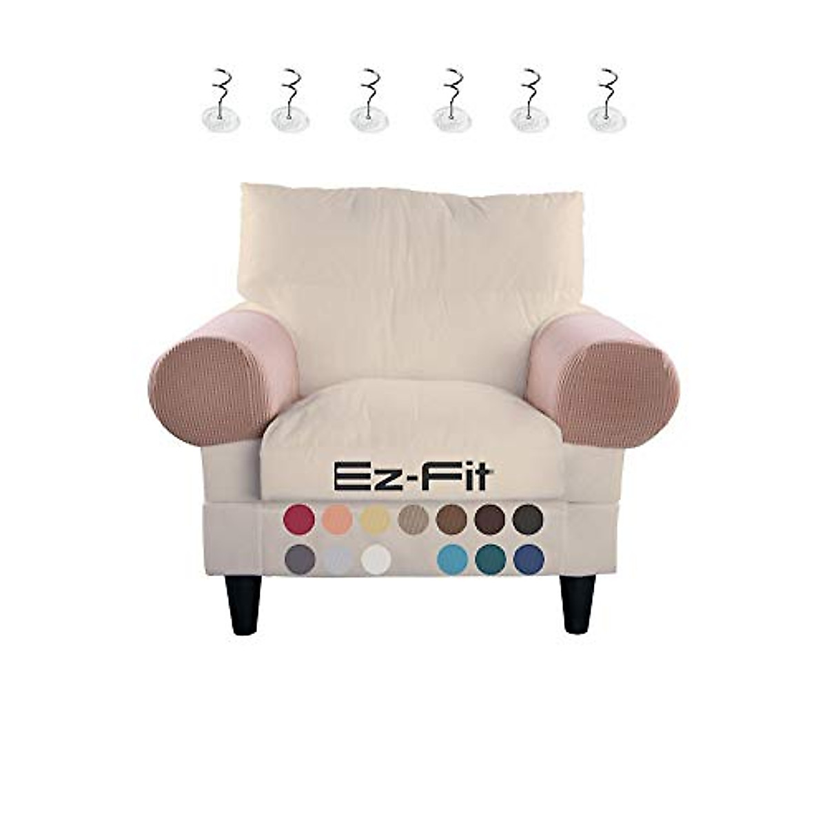 2 Pc Anti-Slip Spandex Stretch Fabric Sofa Armrest Cover Set Recliner,Armchair,Couch Armrest Protector for Upholstered Furniture Fitted Jacquard Design Material |Strapless with Free PINS (Rose Dawn)