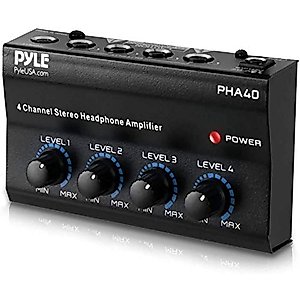 PYLE-PRO 4-Channel Portable Stereo Headphone Amplifier-Professional Multi-Channel Mini Earphone Splitter Amp w/4 ¼” Balanced TRS Headphones Output Jack and 1/4' TRS Audio Input For Sound Mixer-PHA40.
