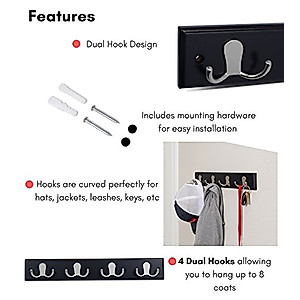 BirdRock Home Dual Hook Coat and Hat Rack - 4 Dual Hooks - 17 Inches - Wall Mount - Decorative Home Storage - Entryway Foyer Hallway Bathroom Bedroom Rail - Satin Nickel Hooks - Black Pine Bathroom Ra