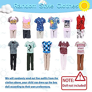 33 PCS Doll Clothes and Accessories for Ken Doll Including 5 Tops 5 Pants Casual Wear in Random 4 Pair of Shoes Hangers Glasses Earphone Guitar Surfboard Swimming Ring for 12 Inch Boy Doll