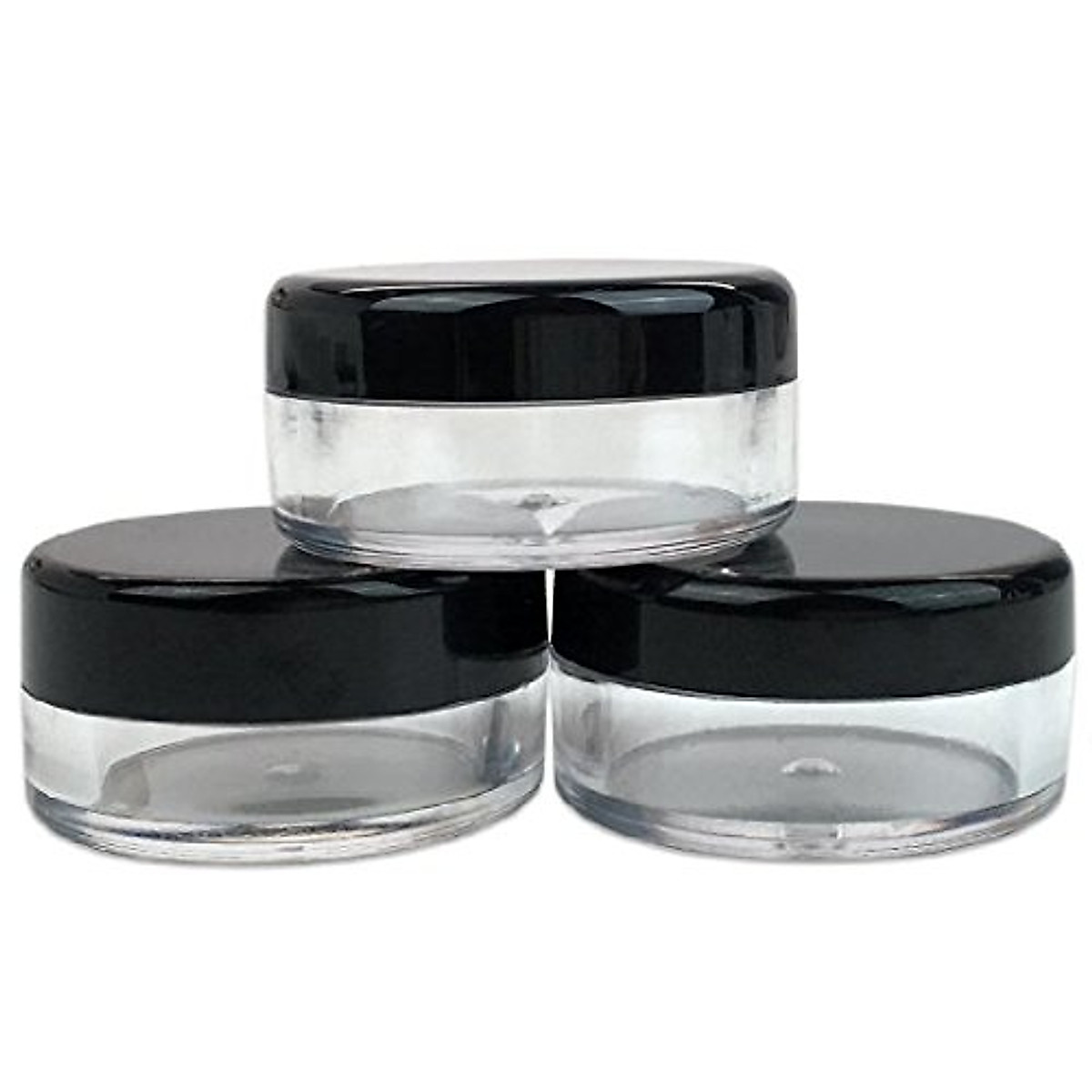 50 New empty 5 Gram (0.17 oz) Acrylic Round Jars - BPA Free Plastic Containers for Cosmetic, Lotion, Cream, Makeup, Bead, Eye shadow, Rhinestone, Samples, Pot, 5g/5ml (Black Lid 50 Jars)